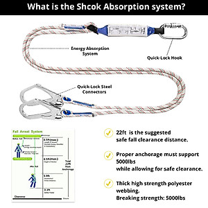 TT TRSMIMA Safety Harness Fall Protection Kit: Full Body Roofing harnesses with Shock Absorbing Lanyard - Updated Comfortable Waist Pad