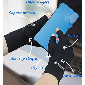 Semikk 2 Pair Compression Gloves for Women Men, Copper Arthritis Gloves for Rheumatoid Arthritis Osteoarthritis Carpal Tunnel