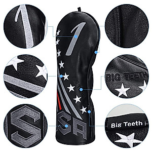 BIG TEETH Golf Head Covers Driver Hybrid Fairway USA Stripe and Star Golf Accessories (Driver Cover)