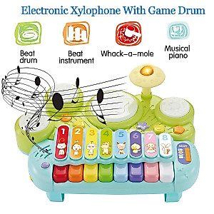 Fisca 3 in 1 Musical Instruments Toys, Electronic Piano Keyboard Xylophone Drum Set - Learning Toys with Lights for Baby & Toddler 1 2 3 Year Old Boys and Girls