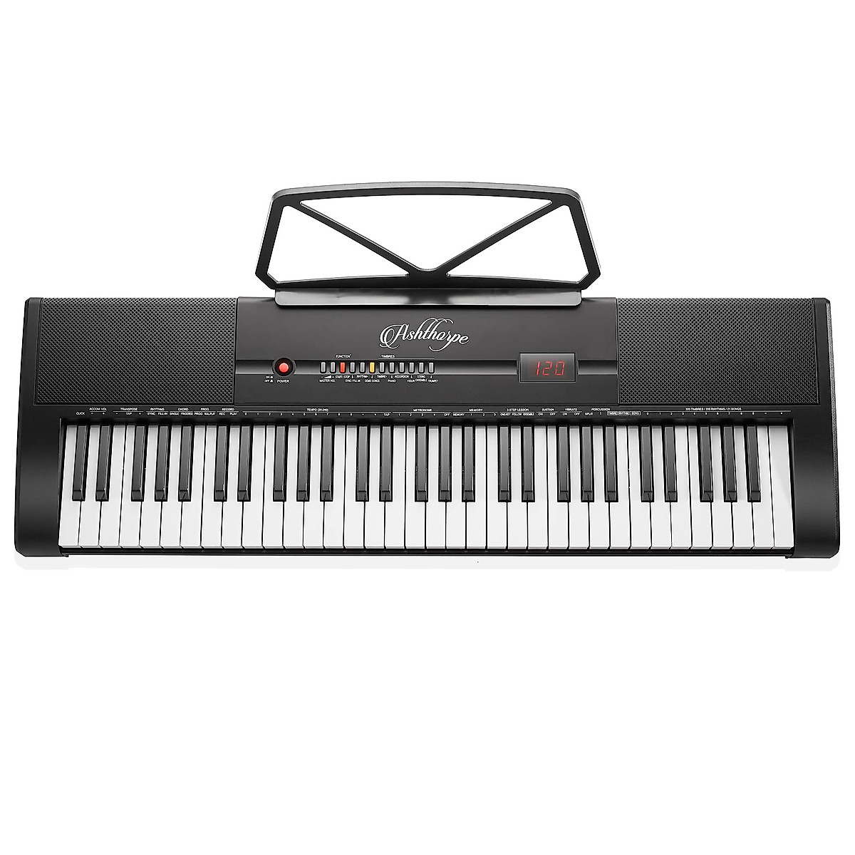 Ashthorpe 61-Key Digital Electronic Keyboard Piano, Portable Beginner Kit with Headphones, Mic and Keynote Stickers