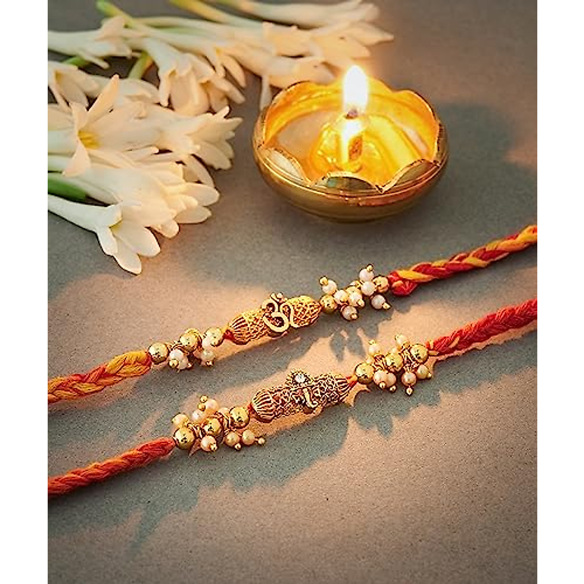 Eximious India Set of 2 Rakhi For Brother With Card Om and Ganesha Pearl Pendant For Raksha Bandhan Designer Rakhi Thread for Bhaiya