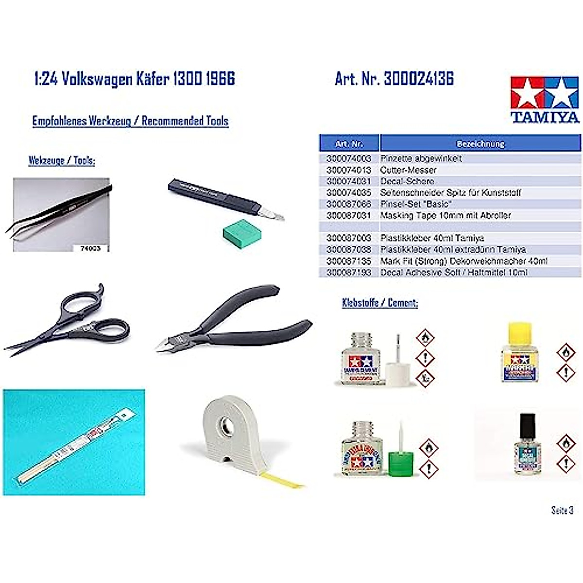 Tamiya 24136 1/24 Volkswagen 1300 Beetle 1966 Plastic Model Kit