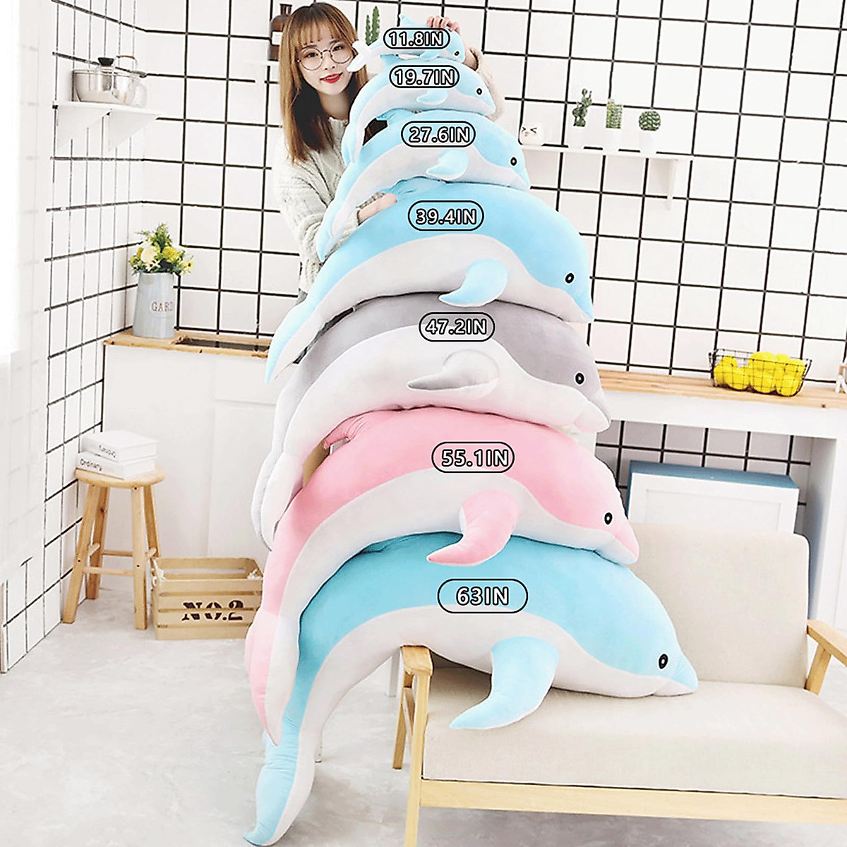 AHXHWKA Giant Dolphin Stuffed Animals Plush Pillow Super Soft Sea Animal Plush Toys Dolls Sleeping Cushion for Boys Girls Gifts 39.4IN