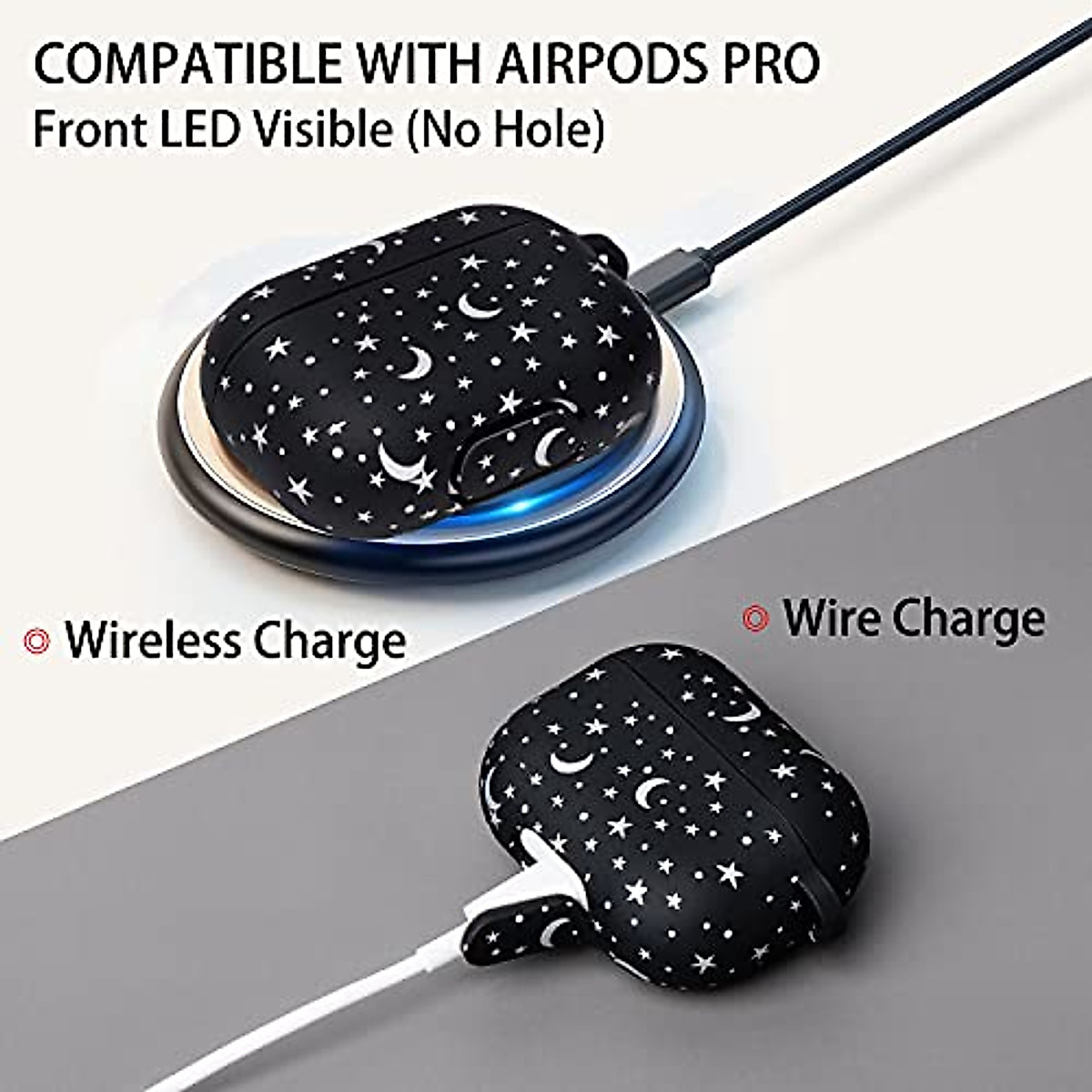 Forrrest Airpods Case Cover for Apple AirPods Pro Star Moon Starry Sky Print Design Silicone Protective Skin Airpods Pro Accessories with Keychain for Girls Women Boys (Sky)