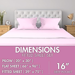 Homes Perception - 3-Piece Jersey Bed Sheets - Twin Size - Jersey Knit Sheet Set – Breathable & Soft Cotton Jersey Sheets - Includes Flat Sheet, Jersey Fitted Bed Sheet, & 1 Pillowcase, Pink
