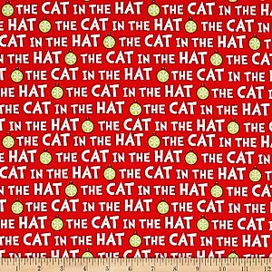 Robert Kaufman "The Cat In The Hat Christmas Words" Quilt Fabric, Red