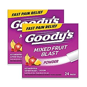 Goody's Extra Strength Headache Powder, Mixed Fruit Blast Flavor Dissolve Packs, 24 Individual Packets, 2 Pack