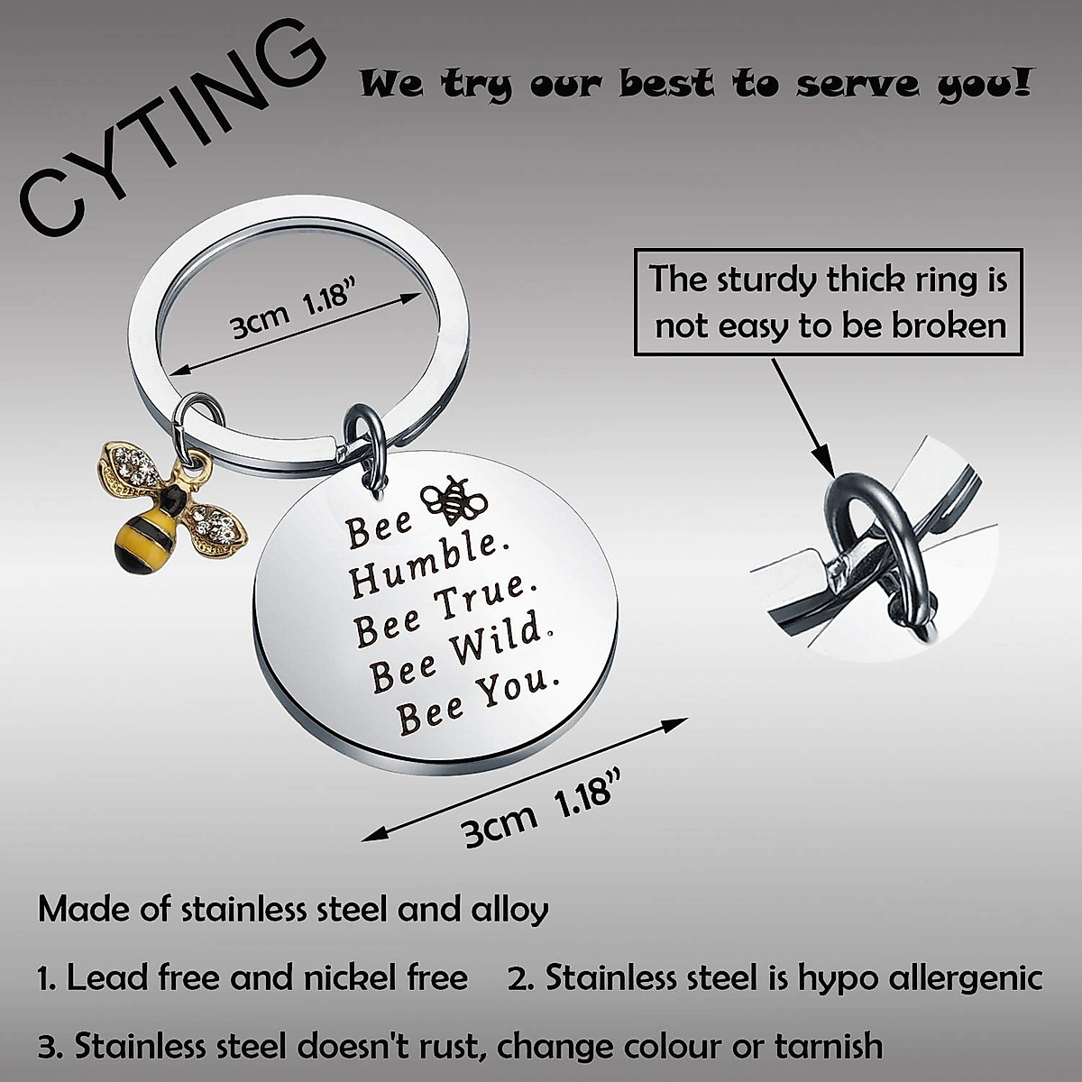 CYTING Bumble Bee Keychain Bee Humble Bee True Bee Wild Bee You Inspirational Keychain Bee Jewelry Motivational Gift (Bee Humble True Wild You)