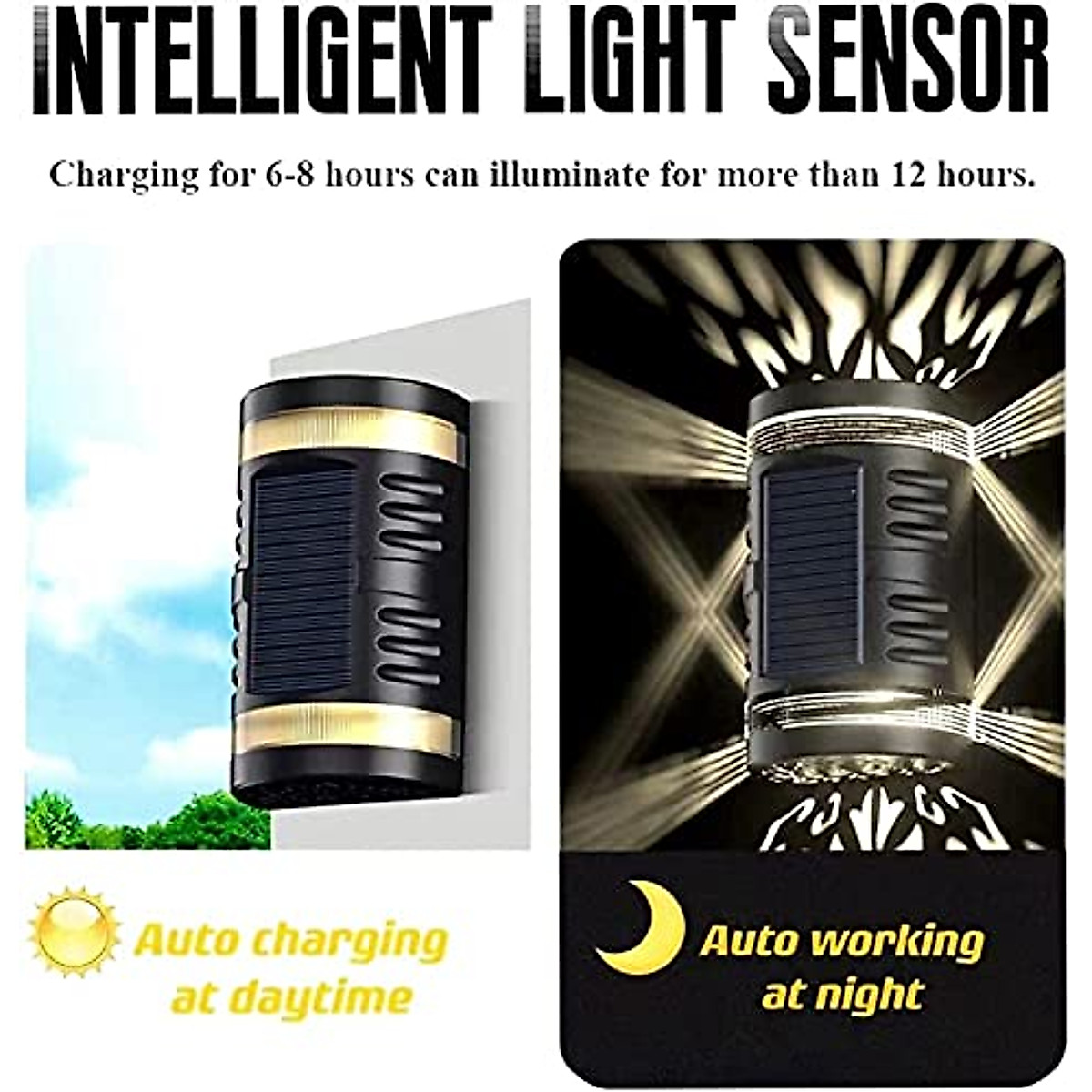 Outside Lights Solar Fence Lights, LED Solar Powered Garden Lights Waterproof Up and Down Lights Outdoor for Garden, Fence, Patio, Gate, Yard LanternGAWDI