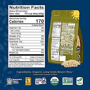 Lundberg Brown Rice, Organic Long Grain Rice - Non-Sticky, Fluffy Whole Grain Rice for Healthy Meals, Vegan Food, Gluten-Free Rice Grown in California, 32 Oz