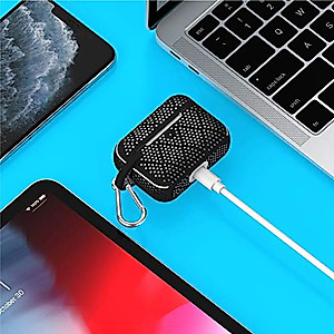 TALK WORKS AirPods Pro Case Cover with Keychain - Protective Hard Silicone Skin for AirPods Keychain Case Clip Carabiner Wireless Charging Compatible with Apple AirPod Pro Carrying Case 2019 - Black