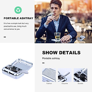 GARNECK Mini Compact Stainless Steel Portable Ashtray, Car Supplies White Patch Ashtray with Lid