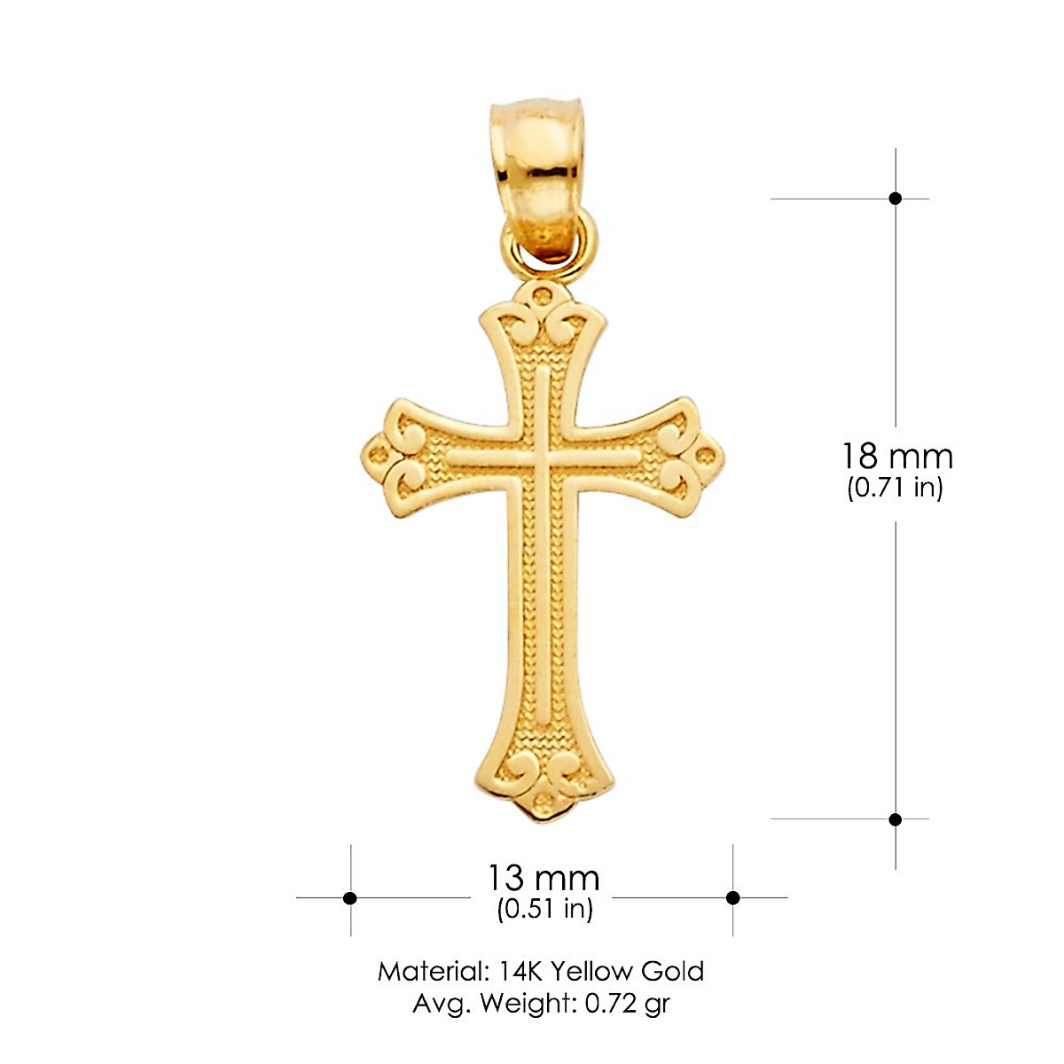 14K Yellow Gold Cross Pendant with 1.9mm Figaro 3+1 Chain Chain Necklace - 16"