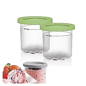 EVANEM 2/4/6PCS Creami Pint Containers, for Ninja Creamy Pints and Lids,16 OZ Ice Cream Storage Containers Reusable,Leaf-Proof Compatible with NC299AMZ,NC300s Series Ice Cream Makers,Green-2PCS