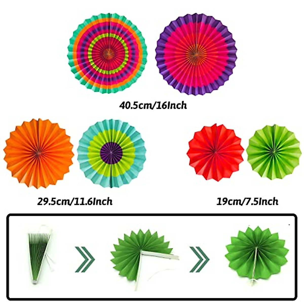 ZERODECO Fiesta Paper Fan Party Decorations Set, Multicolor Cinco De Mayo Pom Poms Pennant Garland String Banner Fringe Curtains Mexican Coco Carnivals Festivals Party Supplies