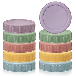 10 Plastic Mason Jar Lids, Colored Mason Jar Lids, 70mm Inner Diameter Mason Jar Lids Regular Mouth with Silicone Ring,Regular Mouth Mason Jar Lids Suitable for Glass Cans, Cans