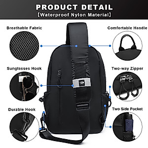 Gooday Small Sling Shoulder Bag Travel Crossbody Backpack for Men, Nylon Waterproof Lightweight Chest Bag