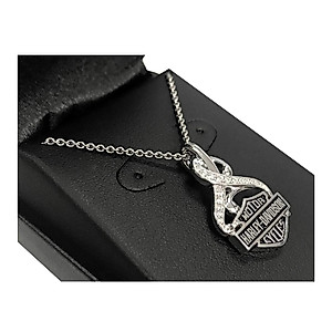 Harley-Davidson Women's Bling Crystal Filigree B&S Necklace, Silver HDN0409-16