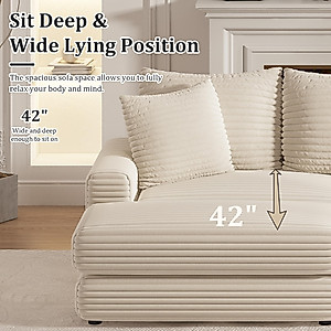 Olodumare Modern Minimalist 3-Seater Sofa with Extra Deep Seat,Corduroy Convertible Sectional Sofa Couch with 3 Back Pillows,2 toss Pillows and Two Ottoman for Living Room,Office,Small Space,Beige