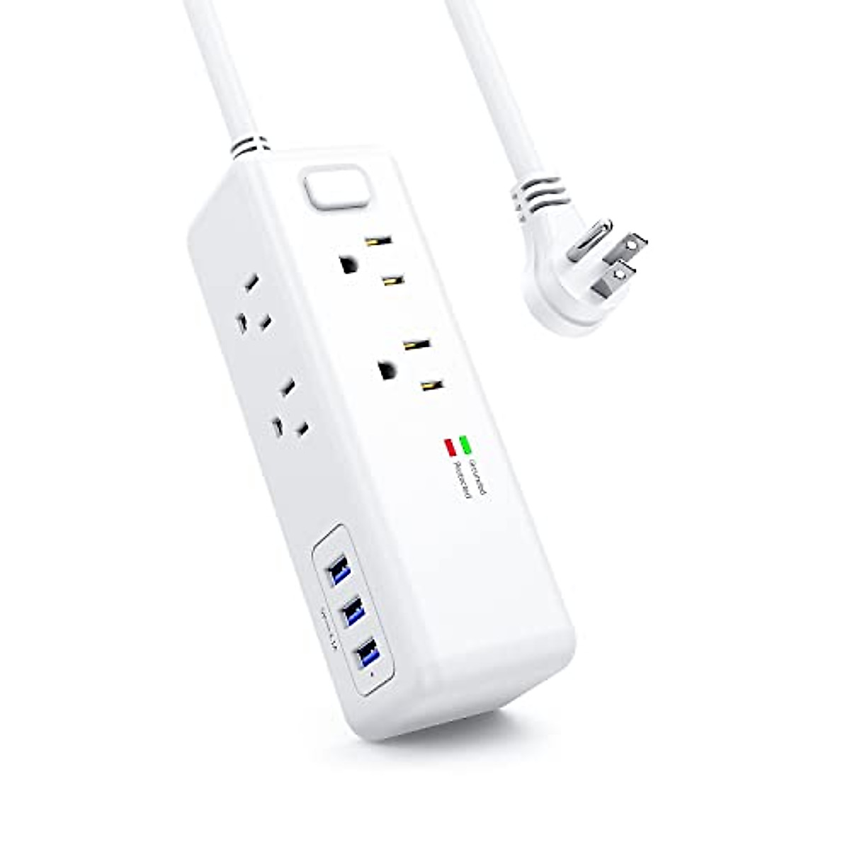 Power Strip Surge Protector by KOOSLA, [15A 1875W] 3 Sided, 6.5 ft Extension Cord, Flat Plug, 8 AC Multiple Outlets & 3 USB Ports Charging Station, Compact for Travel, Home, Office, Dorm Room