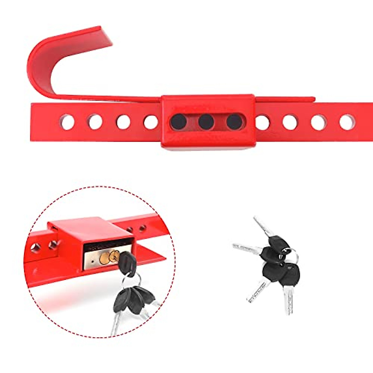 Heavy Duty Steel Cargo Door Lock/Standard Shipping Container Lock with 4 Keys Adjustment Range: 12-1/2" - 18-7/8" Coated with red Color（Keyed Differently）