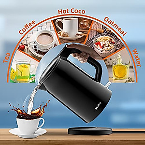 Electric Kettle 1.7L, Aylion 100% Stainless Steel Interior Double Wall Electric Tea Kettle, 1500W Fast Heating, Auto Shut-Off & Boil Dry Protection, BPA Free, LED Indicator, Black
