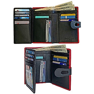 123 Cheap Checks Personalized RFID Leather Womens Wallet With Credit Card Holders, Snap Closure, Medium Size - Red/Black
