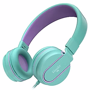 ELECDER i36 Kids Headphones Children Girls Boys Teens Foldable Adjustable On Ear Headphones 3.5mm Jack Compatible Cellphones Computer Kindle MP3/4 School Tablet Green/Purple