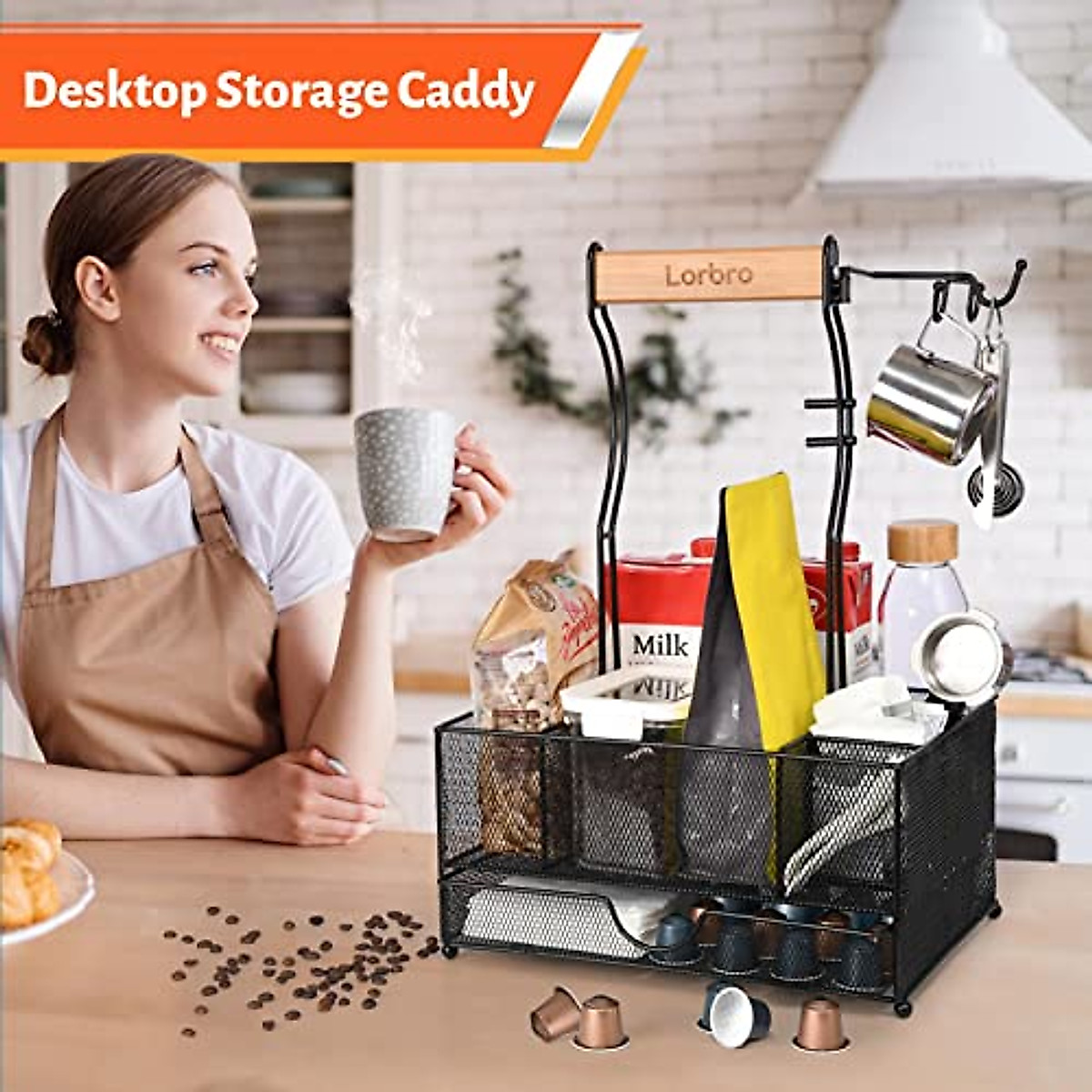 Lorbro Large Grill Utensil Caddy with Drawer, Picnic Camping Caddy with Paper Towel Holder, BBQ Organizer for Grilling Tool, Ideal Organizer for Picnic Condiment and Outdoor Griddle Accessories