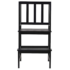 SUNYAO Kids Kitchen Step Stool with Safety Rail - Bamboo Step Stool for Toddlers Age 18 Months and Older, Black Color