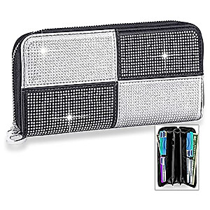 HANDBAG EXPRESS Bling Rhinestone Design Sparkle Accordion Wallets for Women Purse Multi Colors (7379-Silver)
