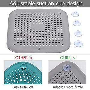 Drain Hair Catcher, 4 Pack Square Drain Cover for Shower Silicone Hair Stopper Bathroom Sink Strainer with Adjustable Suction Cups (2 Grey + 2 White)