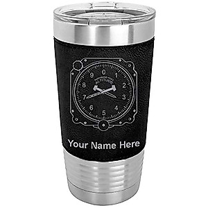 LaserGram 20oz Vacuum Insulated Tumbler Mug, Airplane Altimeter, Personalized Engraving Included (Faux Leather, Black)