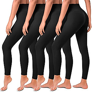 4 Pack Leggings for Women Butt Lift High Waisted Tummy Control Slimming Black No See-Thru Yoga Pants Workout Running
