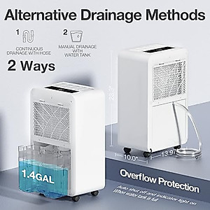 HUMSURE 4500 Sq. Ft 70 Pints Dehumidifier for Basement and Home, Bathroom, Bedroom, Equipped With Drainage Hose, Automatic Defrosting, 24-Hour Timer Function
