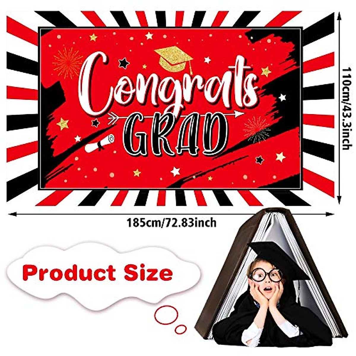 2023 Graduation Decorations Party Backdrop Large Banner for Class, Grad Photography Background Congrats Sign Graduation Favors Supplies and Prom Booth Indoor Outdoor (Red)