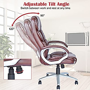 Ergonomic Office Chair Desk Chair 250 LBS Capacity High Back Adjustable Height Computer Chair w/Armrests Lumbar Support, PU Leather Rolling Swivel Task Chair Modern Executive Home Desk Chair(Brown)