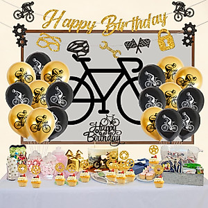 Bike Birthday Party Decorations, Including Banner, Cake Toppers, Balloons, Hanging Signs Bicycle Sports Theme Birthday Party Supplies for Kids and Bicycle Fans (B)