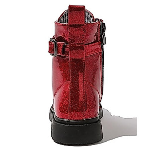 DADAWEN Boys Girls Glitter Ankle Boots Lace Up Waterproof Combat Boot With Side Zipper (Toddler/Little Kid/Big Kid) Red Glitter US Size 13 M Little Kid