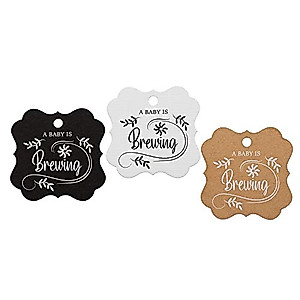 Summer-Ray 50pcs A Baby is Brewing Baby Shower Favors Gift Tags Thank You Tags (Kraft)