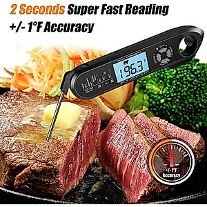 Digital Meat Thermometer, Dual Probe, Instant Read, Large Backlit Display, Thermometer for Cooking in The Kitchen or Grilling on The BBQ, with Magnet and Bottle Opener