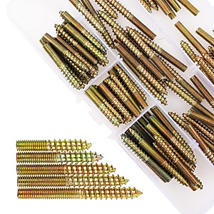 Rrina 95Pcs M5 Hanger Bolts Studs Dowel Screw Double Ended Self-Tapping Threaded Assortment Set for Wood Joint Furniture Legs