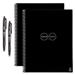 Rocketbook Holiday Bundle - 2 Smart Reusable Notebook Set with 1 Lined & 1 Dot Grid Notebook, 2 Pilot Frixion Pens & 2 Microfiber Cloths - Infinity Black Cover, Letter Size (8.5" x 11") (EVR-L-K-BND)