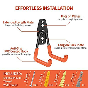 Garage Hooks, 19 Pack Heavy Duty Garage Storage Hooks Steel Tool Hangers for Garage Wall Mount Utility Hooks and Hangers with Anti-Slip Coating for Garden Tools Organizer, Ladders, Bikes, Bulky Items