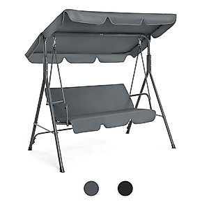 VINGLI 550 LBS Outdoor Porch Swing with Canopy, Patio Porch Swing with Stand with Cushions for Yard, Pool, Lawn, Balcony (Grey)
