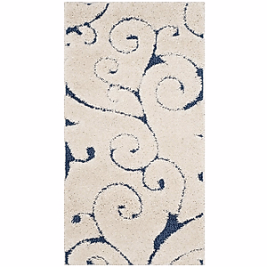 SAFAVIEH Florida Shag Collection Accent Rug - 2'3" x 4', Cream & Blue, Scroll Design, Non-Shedding & Easy Care, 1.2-inch Thick Ideal for High Traffic Areas in Foyer, Living Room, Bedroom (SG455-1165)