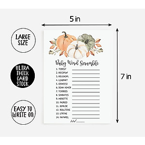 50 Baby Shower Word Scramble (50-Cards) Fun Baby Shower Game Activity, Gender Neutral Boy or Girl, Pumpkin, Autumn