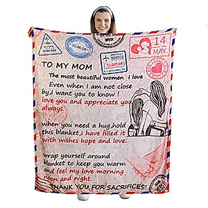 Gifts for Mom, Mothers Birthday Gifts Blanket 50 * 60 inch Basket for Mom Self Care Women Gift Box to My Mom from Daughter Son Includes Bath Balls Candle Soap Headband Hair Ties