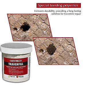 StonePro Traverfill - Travertine Repair - Fills Smalls pits, Holes & voids in Travertine & Limestone (Light 1 lb)
